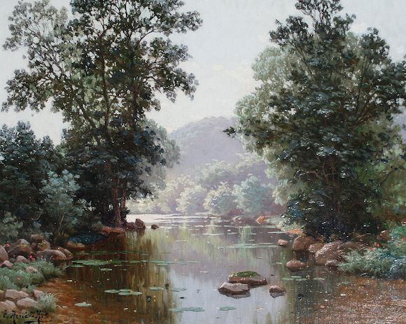 Bonhams : Charles Edmond Rene-His (French, 1877-1960) River and trees