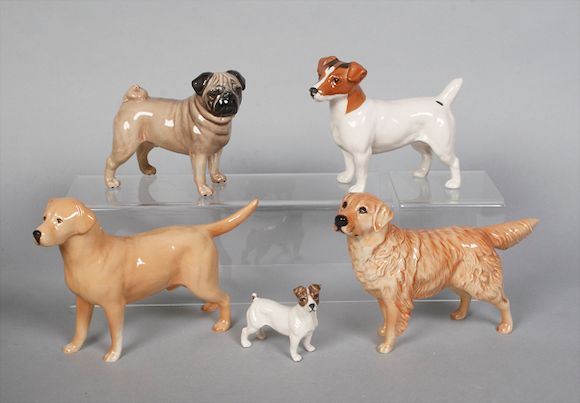Bonhams : Five boxed Beswick dogs