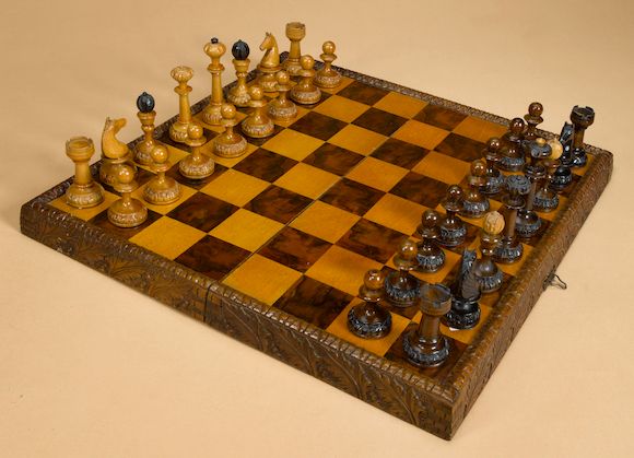Bonhams : A turned wooden "coffee house" chess set, Austria, circa 1890,