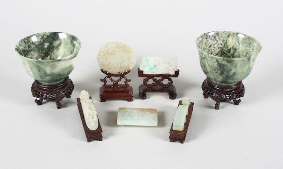 Bonhams : A pair of jade bowls and five other pieces of jade Early 20th ...