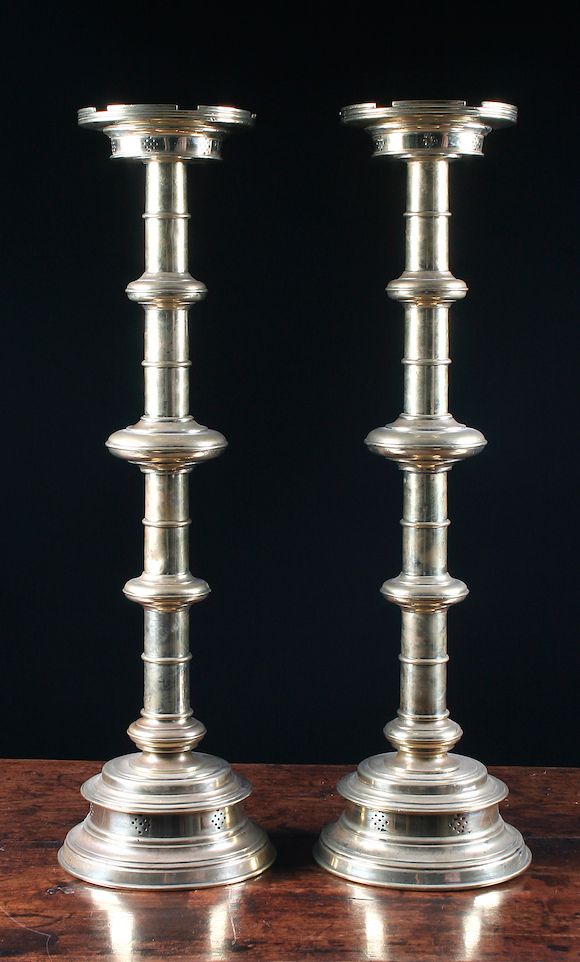Bonhams : A large pair of 19th Century Neo-Gothic brass altar ...