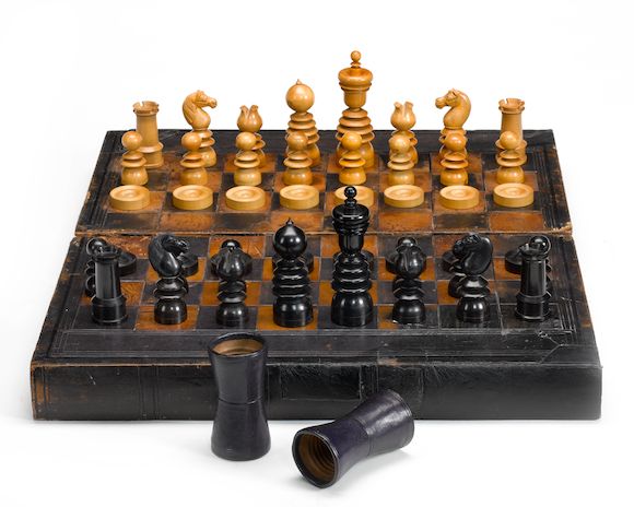 Bonhams : A "St George Pattern" ebony and boxwood chess set of large ...