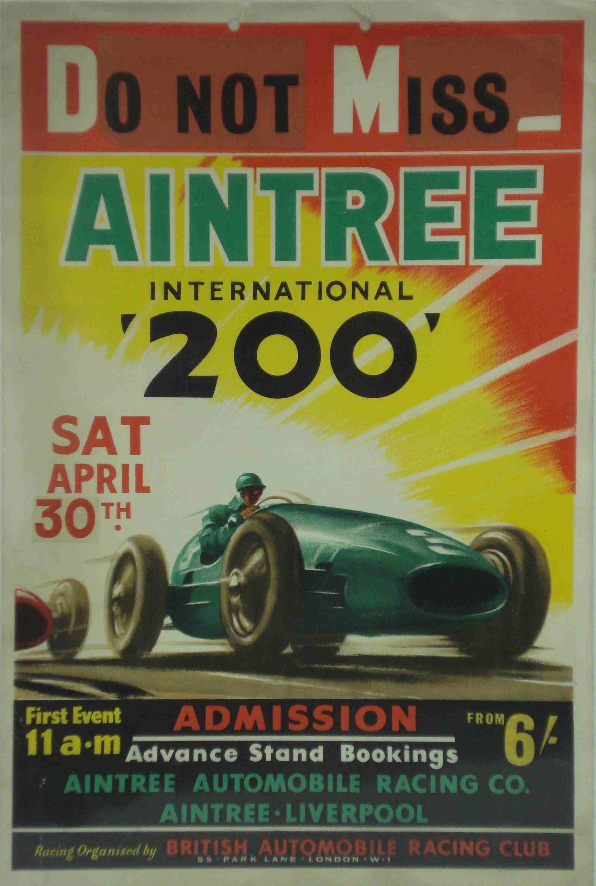 Bonhams Cars : An original Aintree International 200 display poster ...