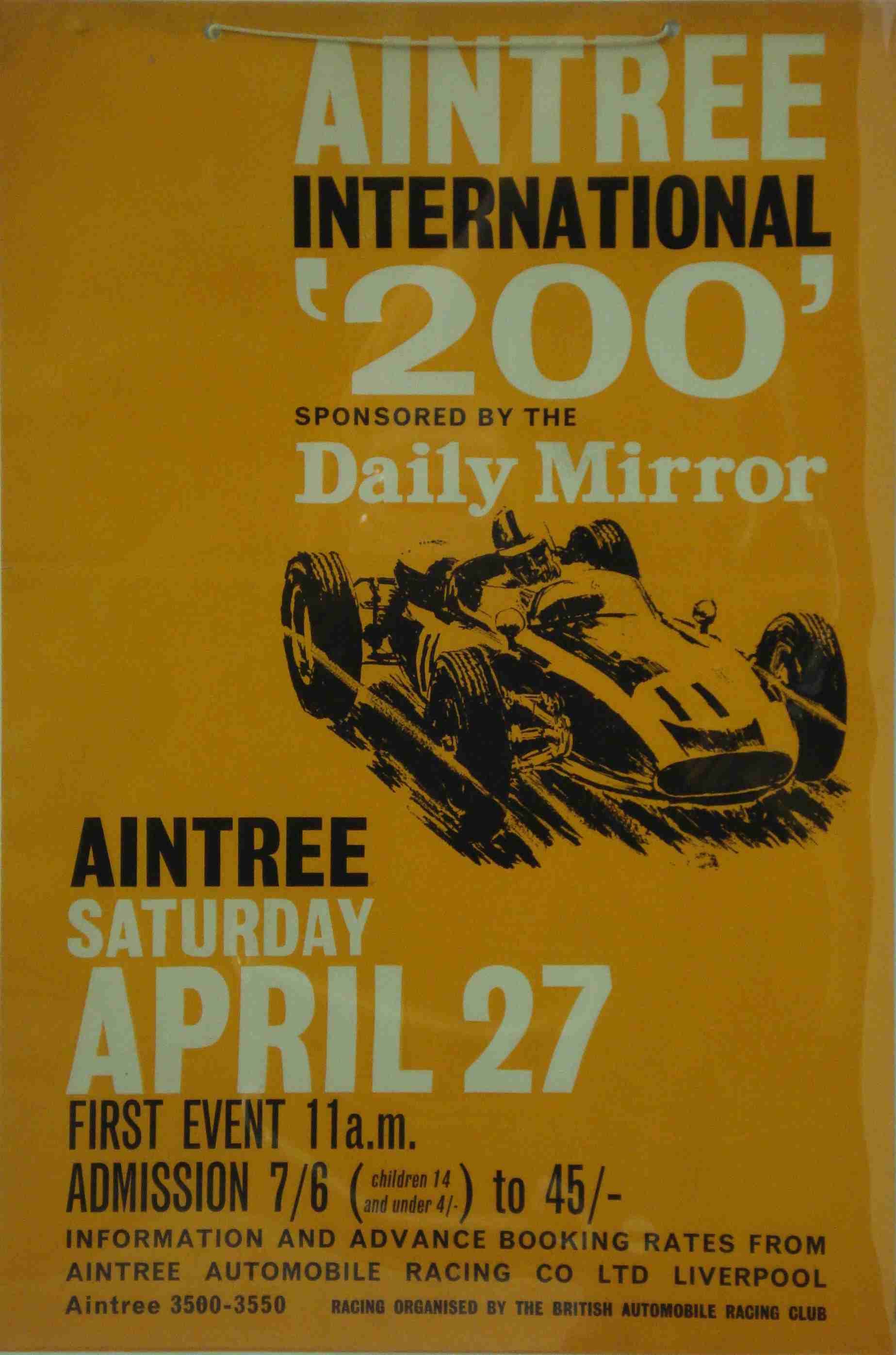 Bonhams Cars : An original Aintree International 200 display card ...