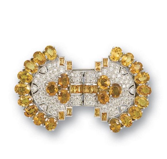 Bonhams : A pair of yellow sapphire and diamond dress clips
