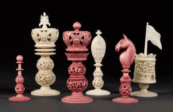 Bonhams : A Chinese Export ivory "bust" chess set, Macao, circa 1820,