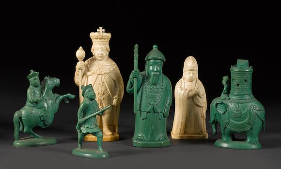 Bonhams : A Chinese Export ivory figural "King George III" chess set ...