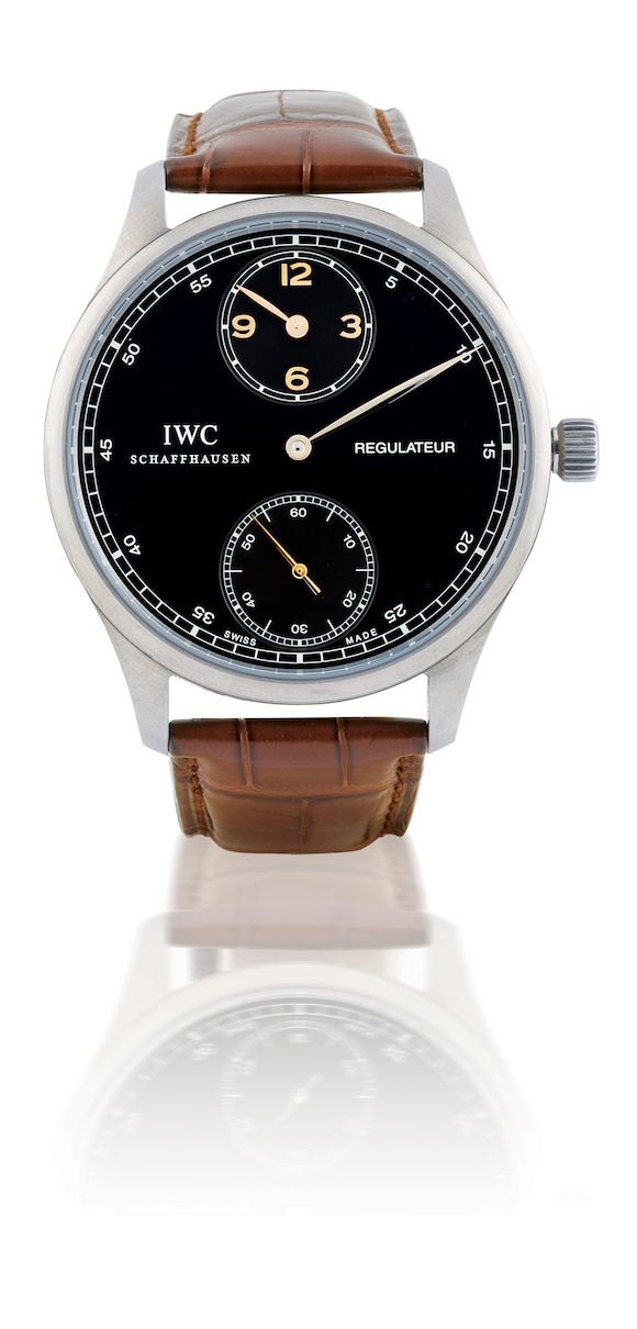 Bonhams : IWC. A fine and very rare titanium manual wind, regulator wristwatchPortuguese Sincere ...