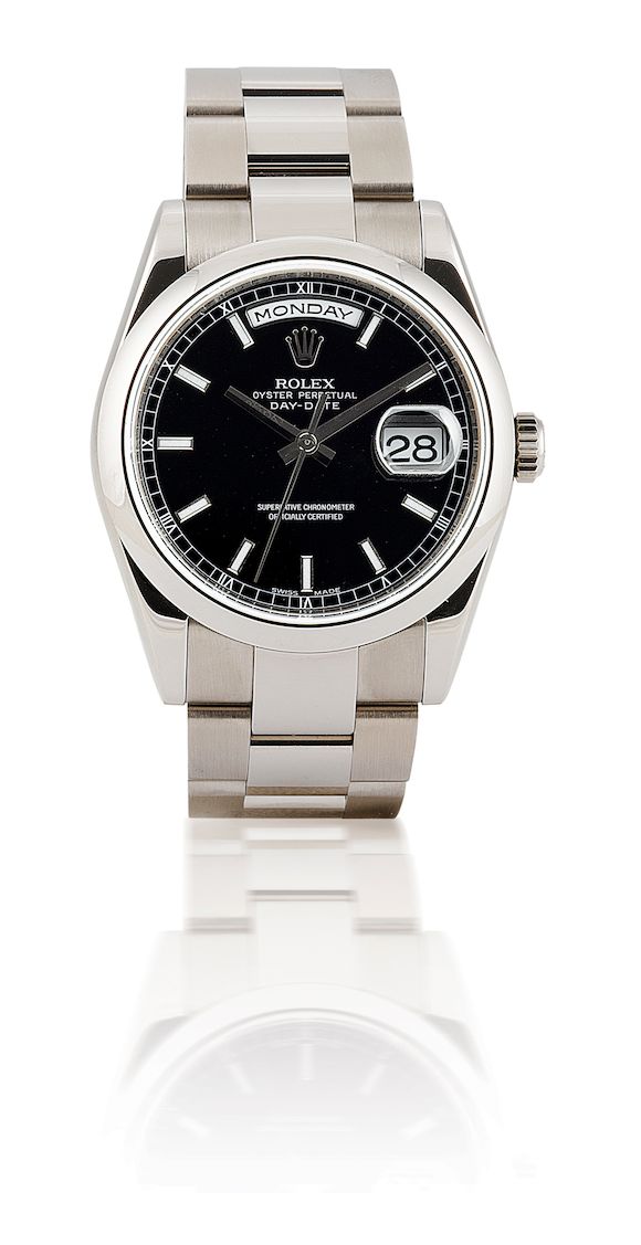Bonhams : Rolex. A very fine 18ct white gold calendar wristwatchOyster ...