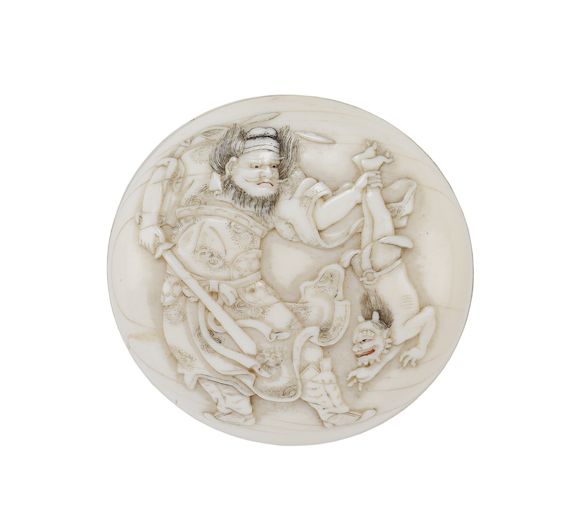 Bonhams : A Manju netsuke, decorated with Shoki [The Demon Queller ...