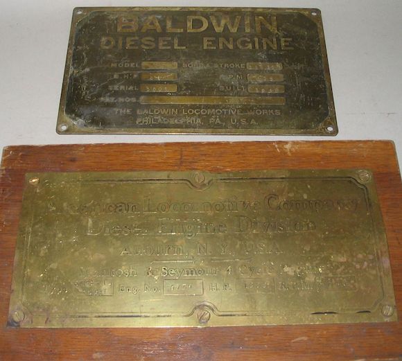 Bonhams : Two US brass locomotive works plates