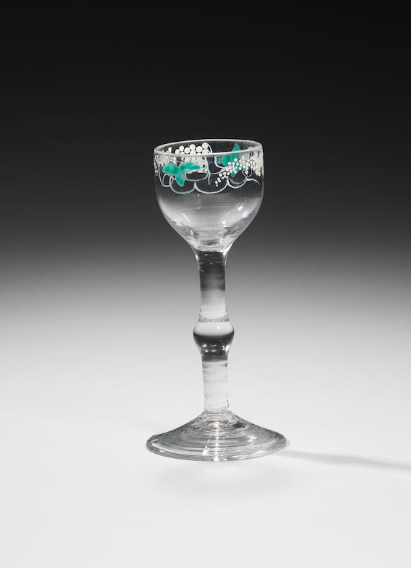 Bonhams A Rare Beilby Polychrome Enamelled Wine Glass Circa 1765