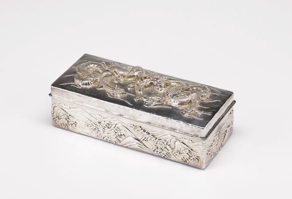 Bonhams : A late 19th century Chinese silver box, with character mark only,