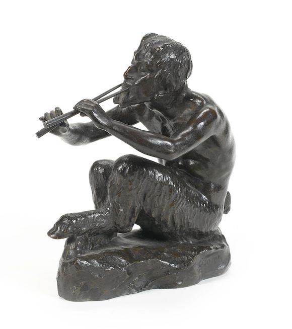 Bonhams : A late 19th century German bronze figure of Pan seated
