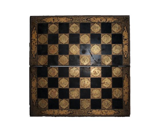 Bonhams : A Chinese Export lacquered games board/box, Canton, circa 1815,