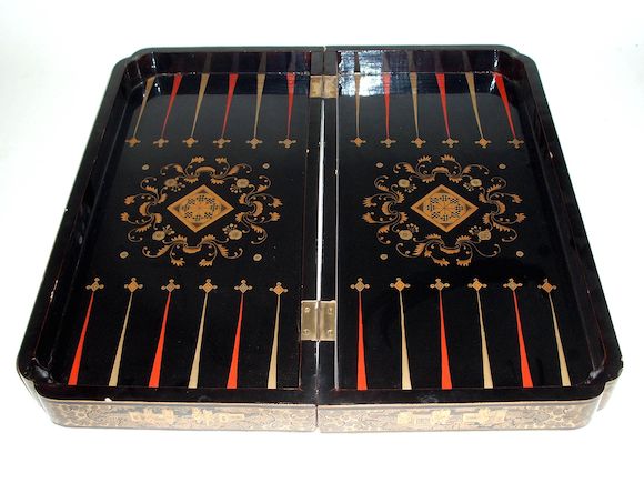 Bonhams : A Chinese Export lacquered games board/box, Canton, circa 1840,