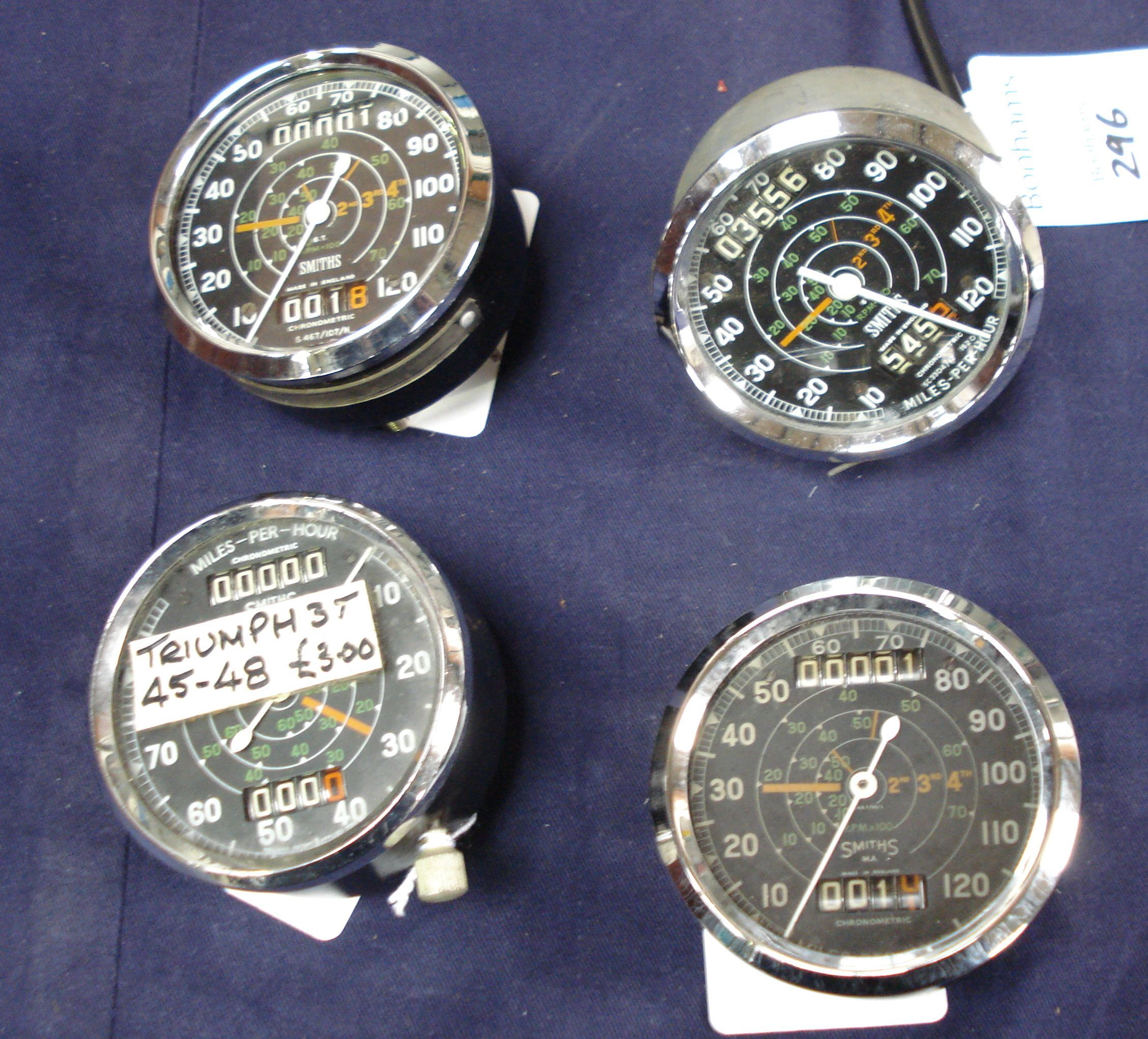 Bonhams Cars : Four Triumph combined ‘speed and revolution’ speedometers.