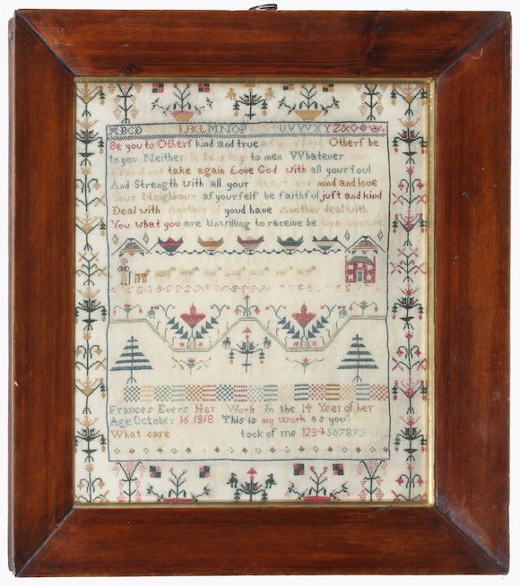 Bonhams : A 19th century verse sampler, Frances Evers