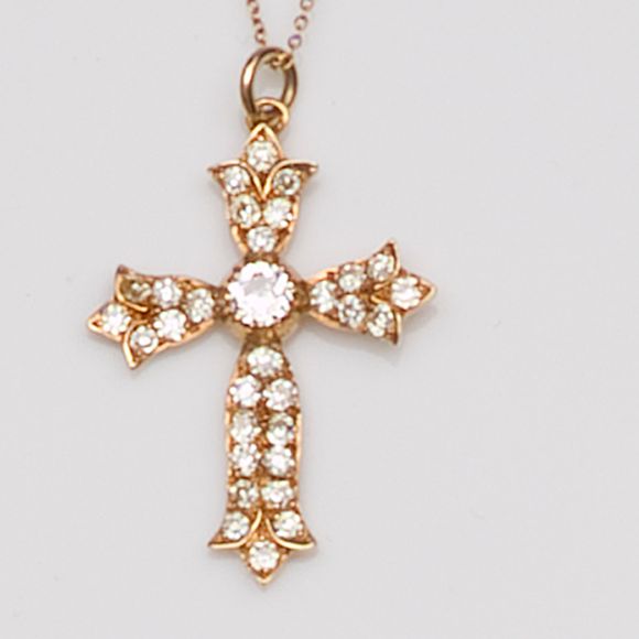 Bonhams : A Victorian style cross pendant on chain