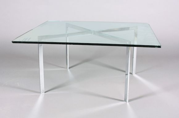 Bonhams : A pair of chrome plated metal cross frame 'Barcelona' tables, designed by Ludwig Mies ...