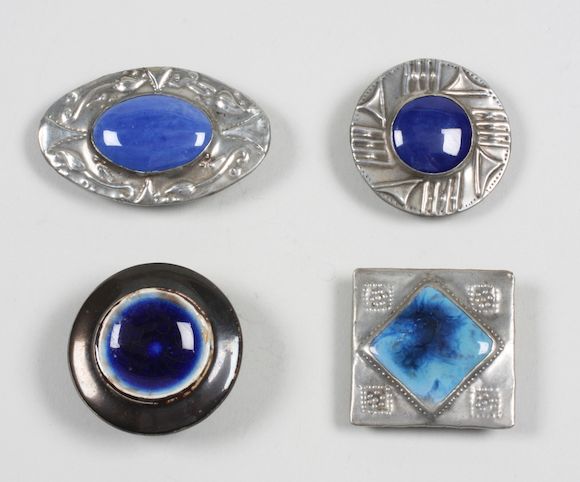 Bonhams : An Arts and Crafts Ruskin style pottery brooch The mount ...