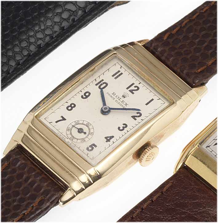 Rolex. A rare 9ct gold rectangular wristwatch - auctions & price archive