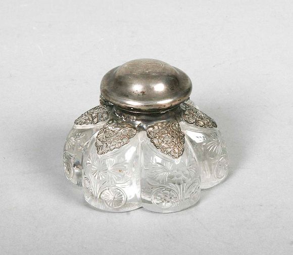 Bonhams : A late Victorian silver and glass inkwell London 1900 William ...