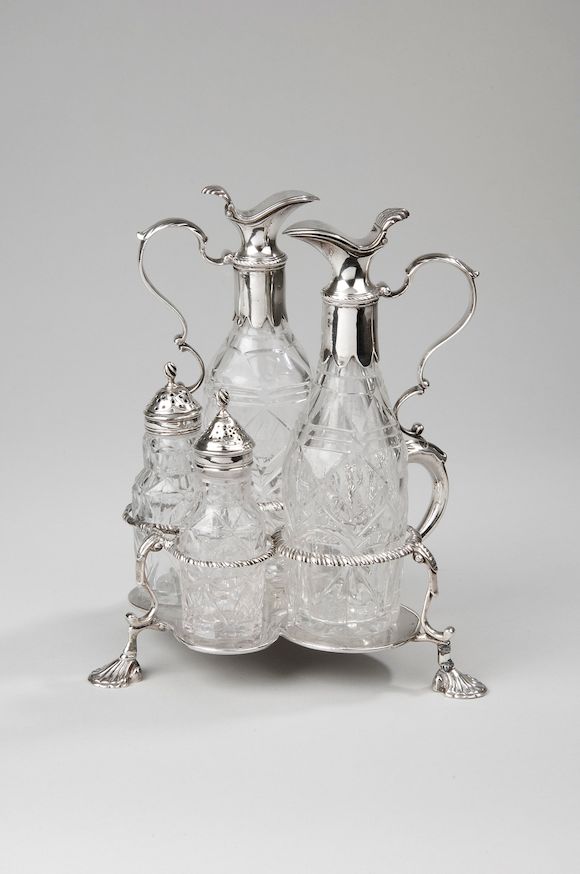 Bonhams : An early George III cruet set on stand by Robert Peaston ...
