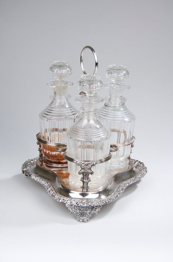 Bonhams : A Victorian silver plated trefoil form decanter stand unmarked,