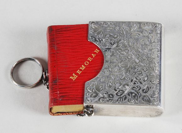 Bonhams : A miniature red leather 'Memoranda' book, with silver case By ...