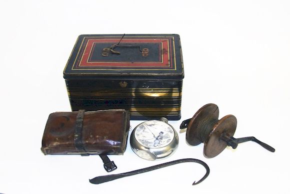 Bonhams : A primitive iron and wood side mounted trolling winch