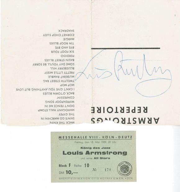 Bonhams : Louis Armstrong autograph and ticket,