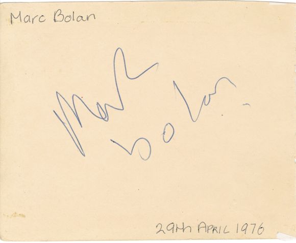 Bonhams : Marc Bolan's autograph, 1976,