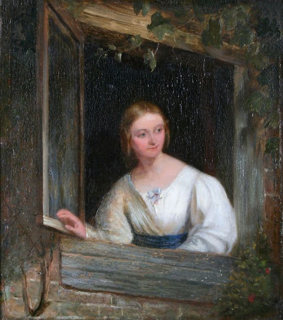 Bonhams : Thomas Webster (British, 1800-1886) A young maid at a window,