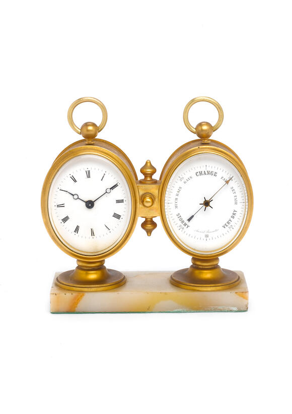Bonhams : A late 19th century gilt-brass combination timepiece The barometer dial with RDE monogram