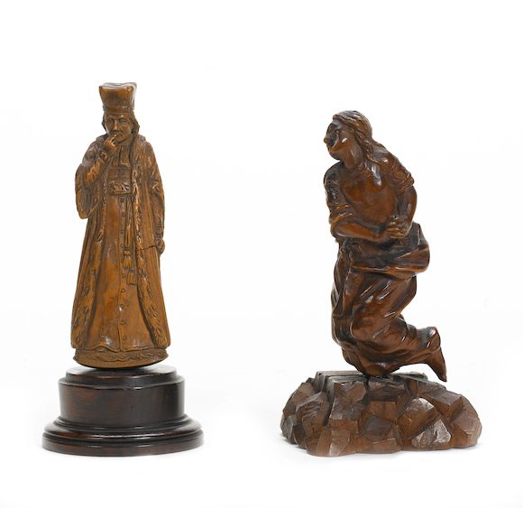 Bonhams : A 17th century German carved boxwood figure of Mary Magdalene