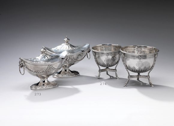 Bonhams : A pair of George III silver sauce tureens and covers, by John ...