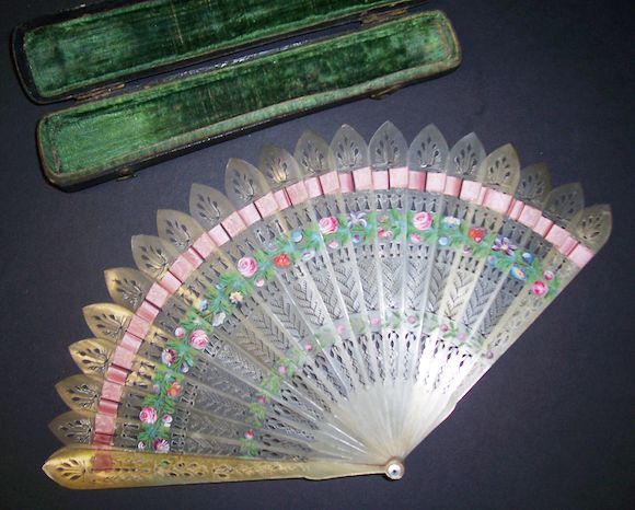 Bonhams : A small late 19th century blonde tortoiseshell fan