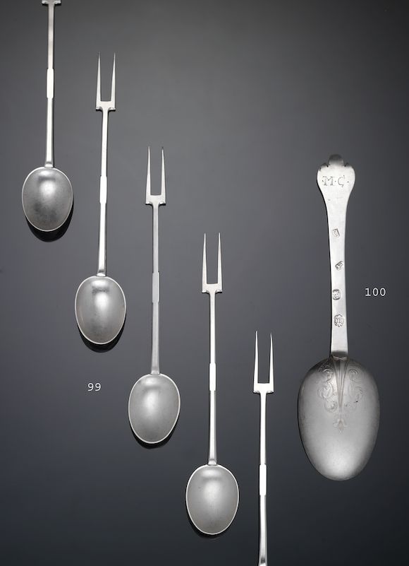 Bonhams : A rare set of five Charles II silver sucket forks and spoons ...