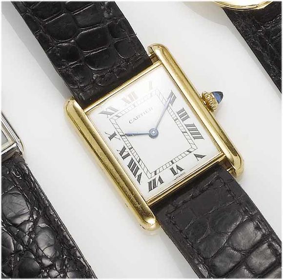 Bonhams : Cartier. An 18ct gold rectangular wristwatch Tank, 1980's