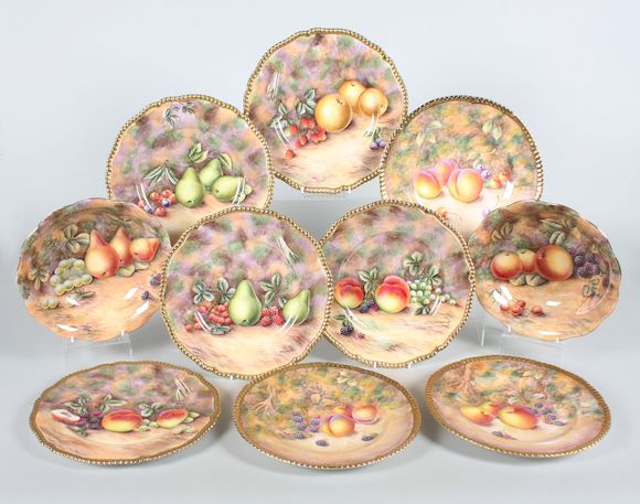 Bonhams : Eight fruit painted plates and two bowls by David Bowkett and ...