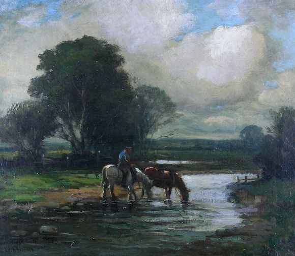 Bonhams : William Ashton (British, 1853-1927) Farmhand watering two ...