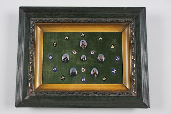 Bonhams : A framed group of miniature portraits on glass