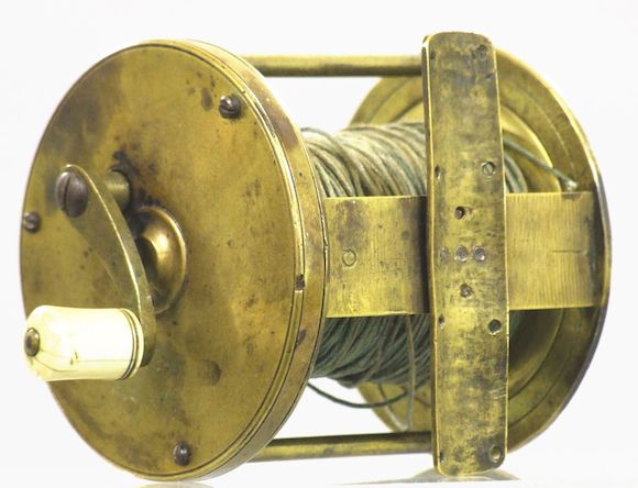 Bonhams : A 19th Century wide drum all brass multiplying trolling winch,