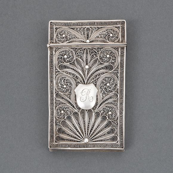 Bonhams : A 19th century silver filigree card case, possibly Birmingham ...