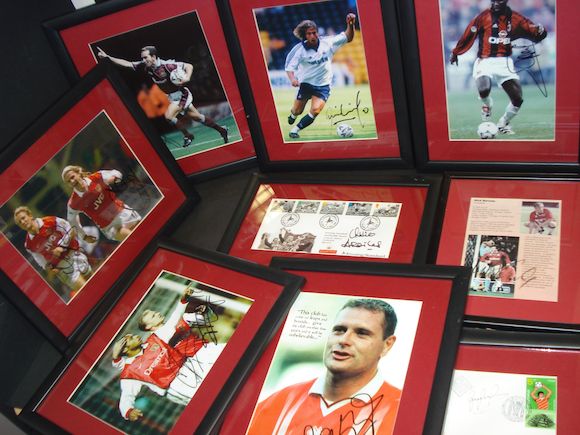 Bonhams : Large selection of framed hand signed football items