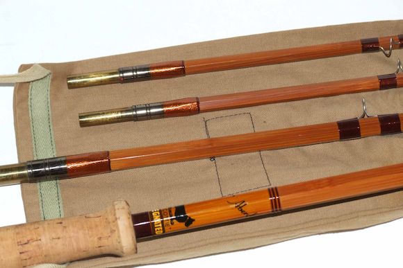 Bonhams : A Sharpe’s Scottie three piece spliced built cane salmon fly rod