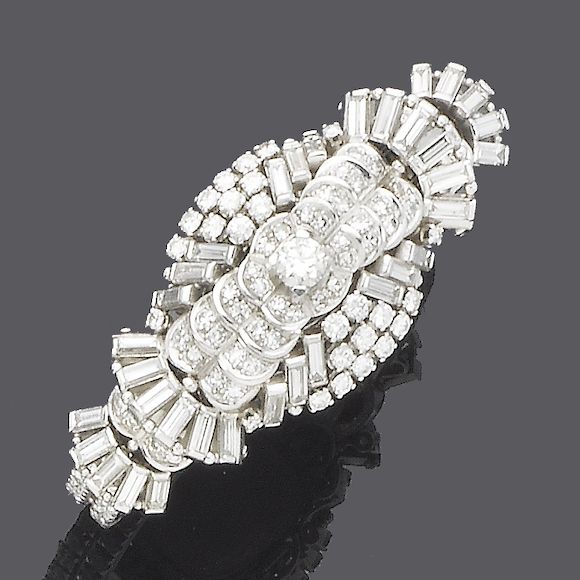 Bonhams : A diamond bangle watch, by Gübelin