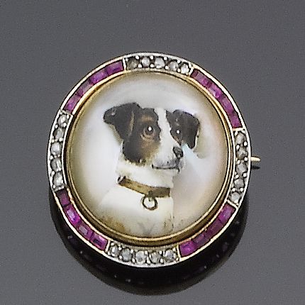 Bonhams : A late 19th century rock crystal, ruby and diamond reverse intaglio,