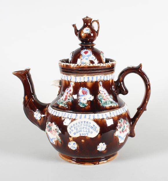 Bonhams : A Barge Ware teapot and cover Dated 1907